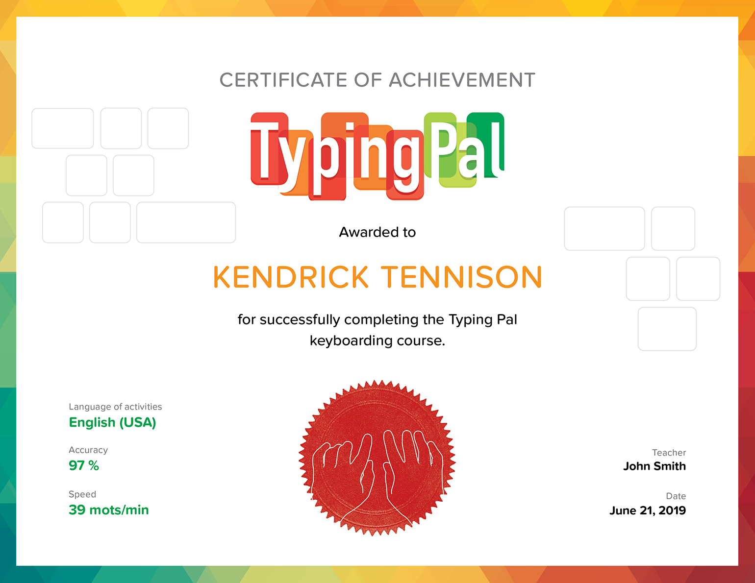 Certificate of Achievement | Typing Pal